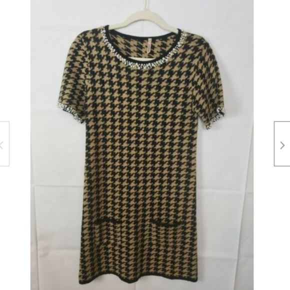 Sweewe | Dresses | Sweewe Herringbone Bling Pearl Trim Sweater Dress ...
